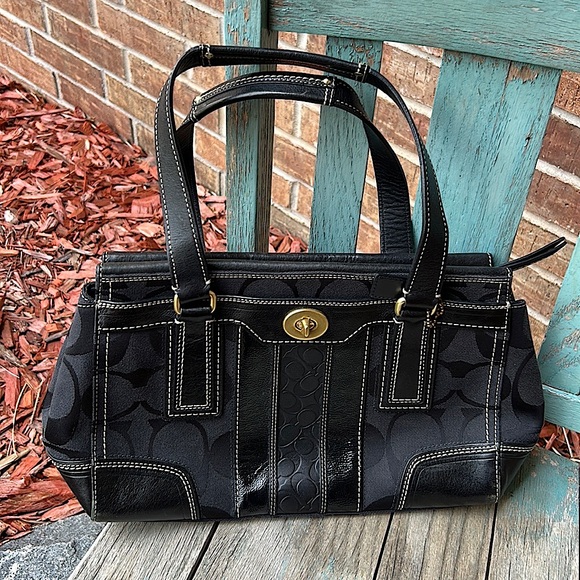 Coach | Bags | Coach Vintage Black Hampton Caryall Signature C Satchel ...